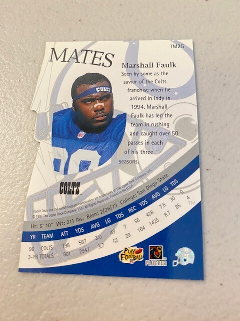 1997 Upper Deck Marshall Faulk Team Mates Card#TM25 Colts Hof Die Cut ...