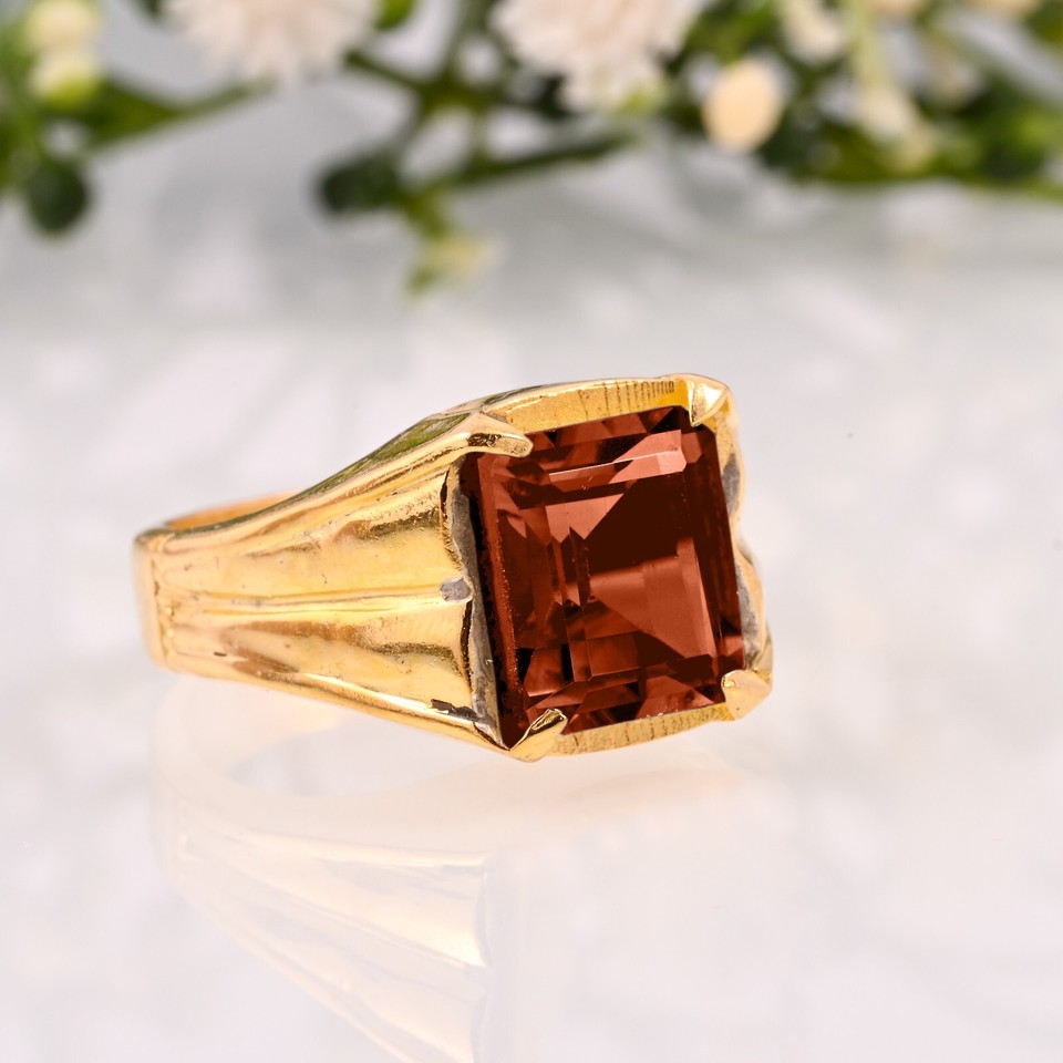 Faceted Gemstone Ring 14K Solid Yellow Gold Morganite Handmade Men's ...
