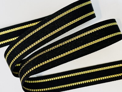5 yards 5/8" Nautical Captain Black Gold Stripes Woven Grosgrain Ribbon ...