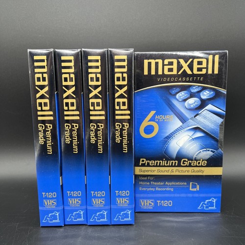 Lot of 5 Maxell Premium Grade 6 Hour VHS Video Cassette Tapes T 120 New ...