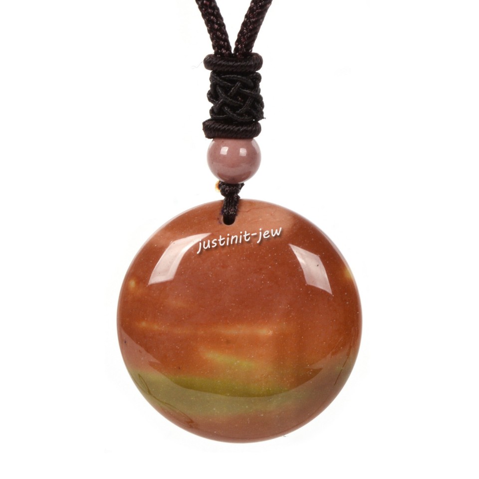 Natural Gemstone Round Shapes Bead Pendant Amulet Adjustable Necklace ...