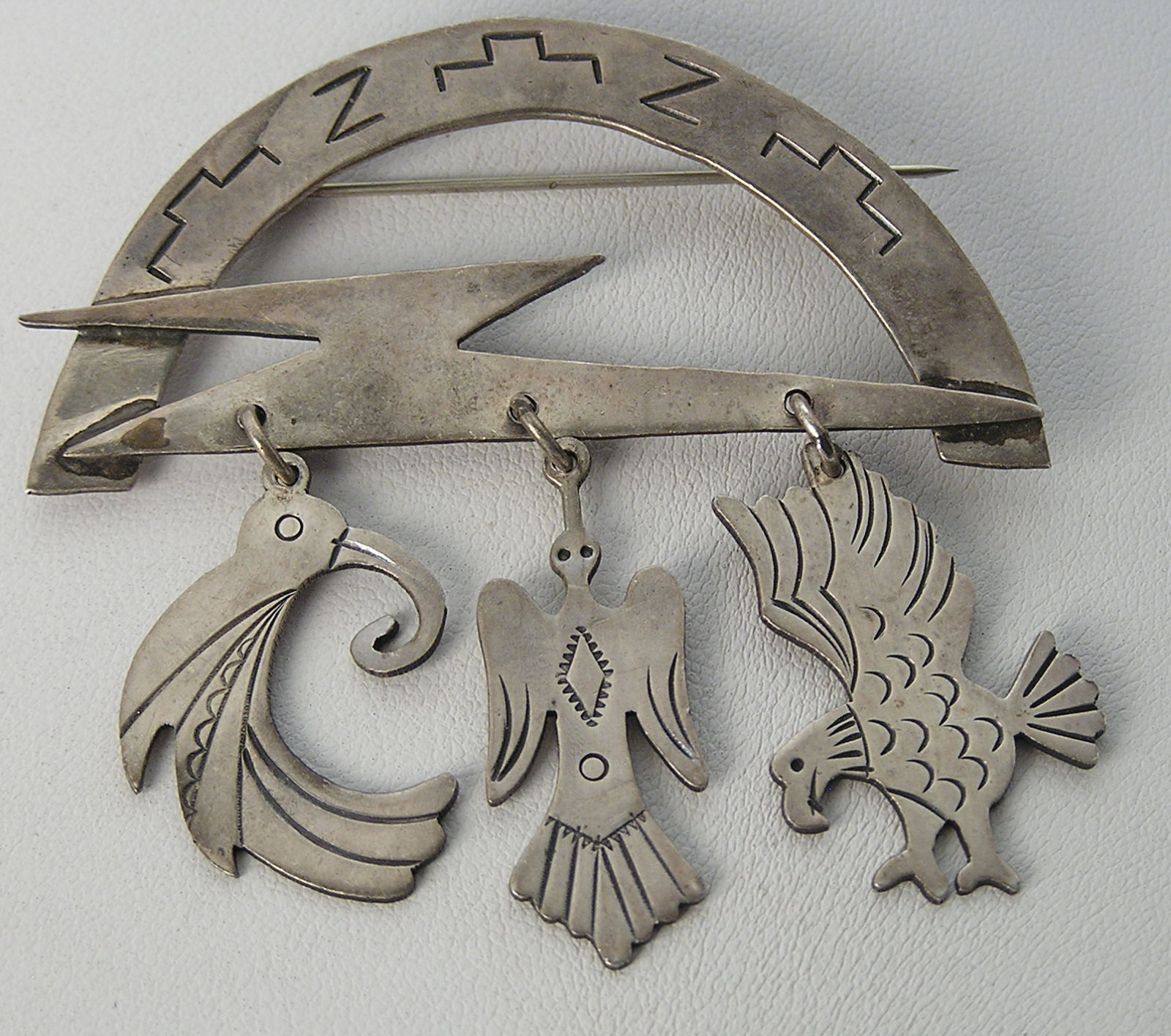Sterling Navajo Hopi Indian Lighting Bolt Pin w/Thund… - Gem