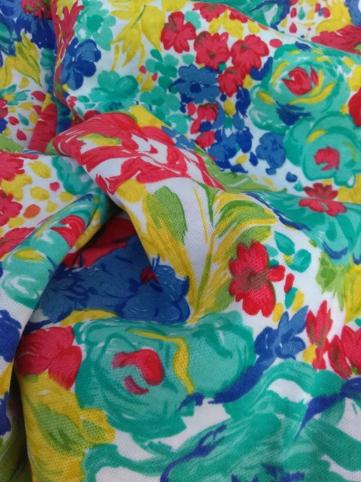Vintage Polyester FABRIC Bright Large Floral, Cranston Mills Stretch ...