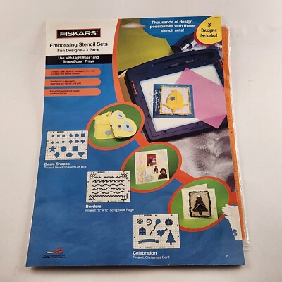 Fiskars Embossing Stencil Set Fun Designs 3 Pk Basic Shapes Borders ...