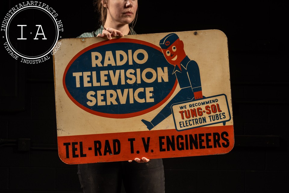 Vintage Double-Sided Tel-Rad TV Repair Sign | eBay