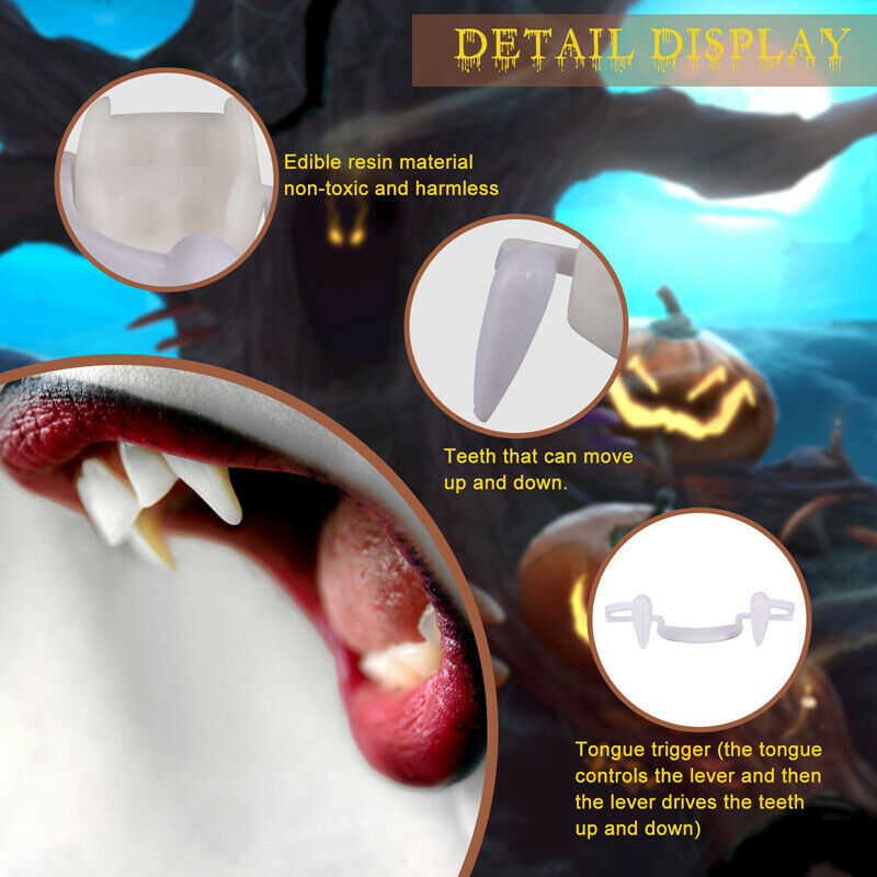 4×Retractable Vampire Teeth Fangs Halloween Cosplay Makeup Zombie ...