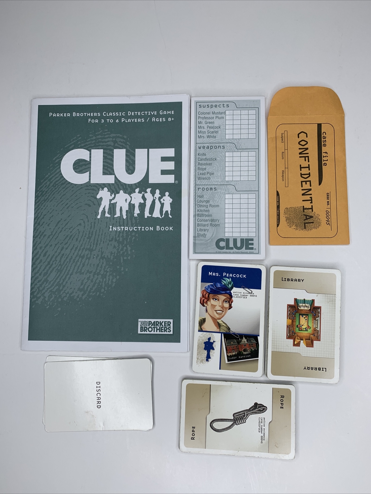 2002 Clue Replacement Manual Game Pad Room Cards Weapon Cards 5 ...