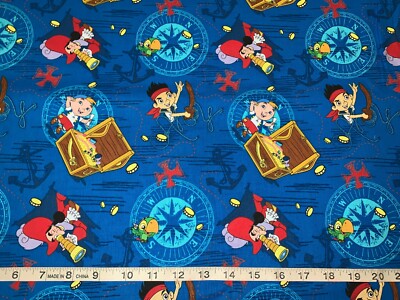 NEW Jack Treasure Pirate Blue 100%Cotton Sold by 1/2 Yard | eBay