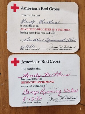 Vtg American Red Cross Advanced & Beginner Swimming Wallet Cards ...
