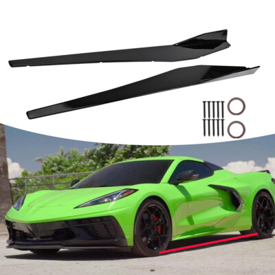Gloss Black For Corvette C8 20-2024 Side Skirts Extension Rocker Panel ...