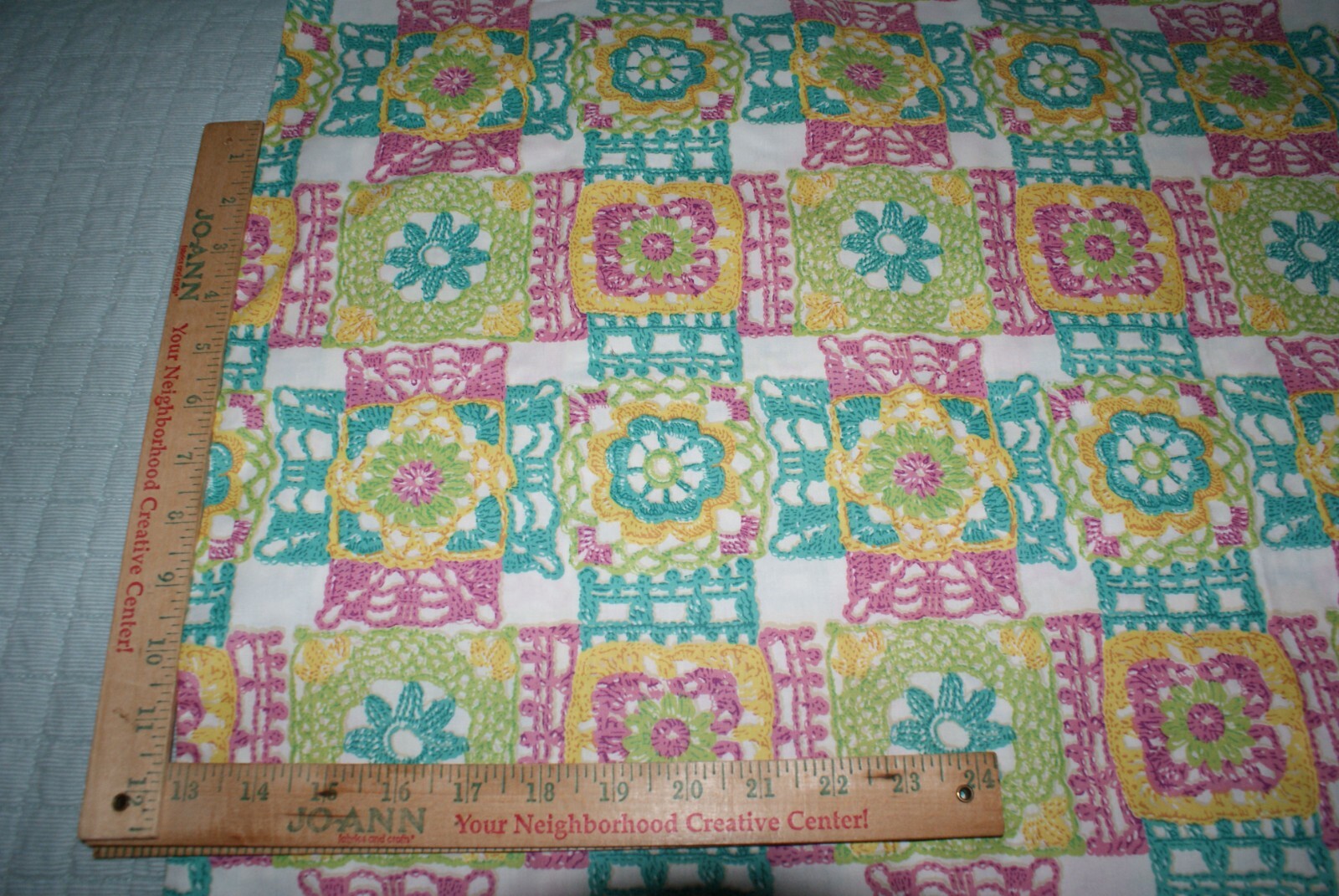 Faux Crochet Design Blue Green Polished Fabric Cotton Sewing Quilting ...