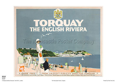 TORQUAY DEVON POSTER RIVIERA VINTAGE RAILWAY TRAVEL ADVERTISING RETRO ...