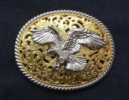 3D GOLD SILVER BOLD EAGLE HAWK HARRIER FALCON BIRD OF PREY RAPTOR BELT ...