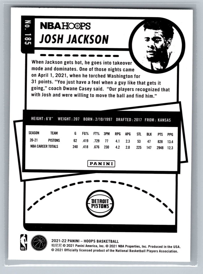 2021 Hoops Basketball #185 Josh Jackson Detroit Pistons | eBay