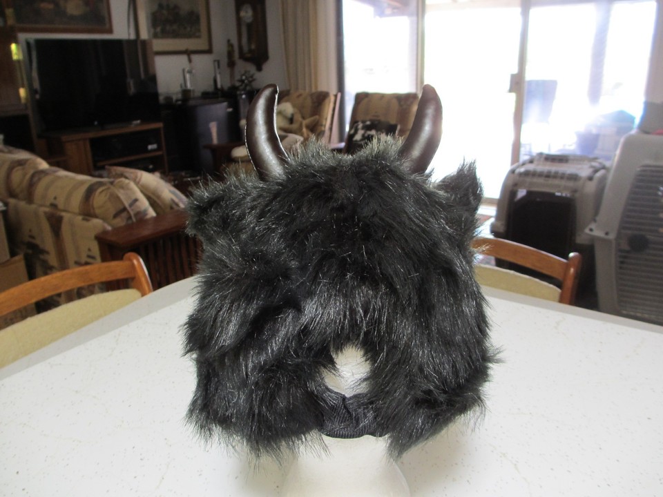 BUFFALO HAT furry VIKING head horns mens womens costume Bison ADULT ...