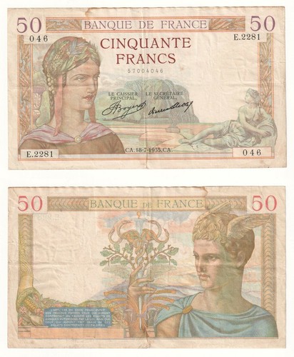 FRANCE 50 Francs Banknote (1935) P.81 - F+ | eBay