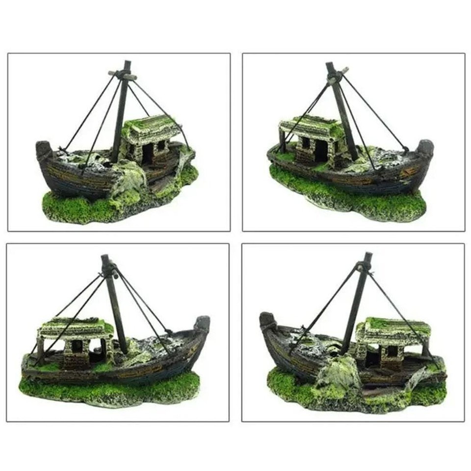 Aquarium Shipwreck Decoration Resin Sunken Ship Wreck Fish Tank Cave ...