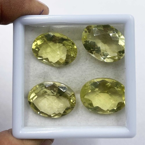 Natural Lemon Quartz Oval Checker Cut Loose Stone Lot 4 Pcs 14*21-15*20 ...