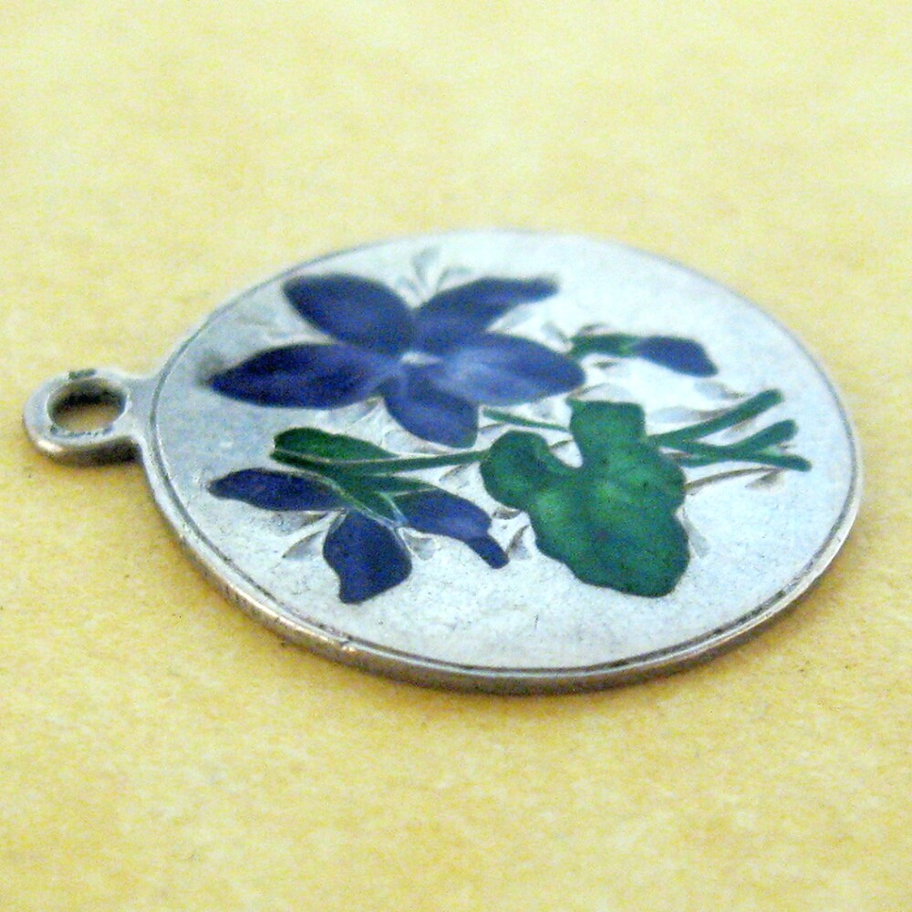Antique European 800 Silver Enamel Purple Violets Flower Charm Pendant ...