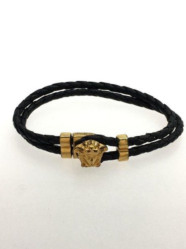 VERSACE Bracelet Gianni Double Braided Bangle Leather Blk Men'S | eBay