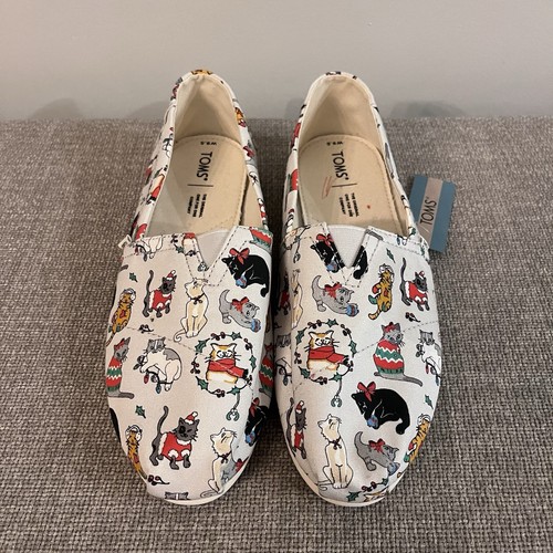 NWT Toms Belmont Light Grey Christmas Holiday Cats Slip On Shoes 9.5 ...