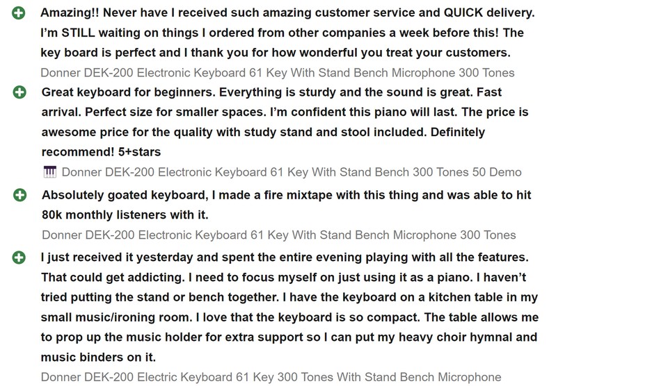 Donner DEK-200 Electronic Keyboard 61 Key 300 Tones 50 Demo With Bench ...