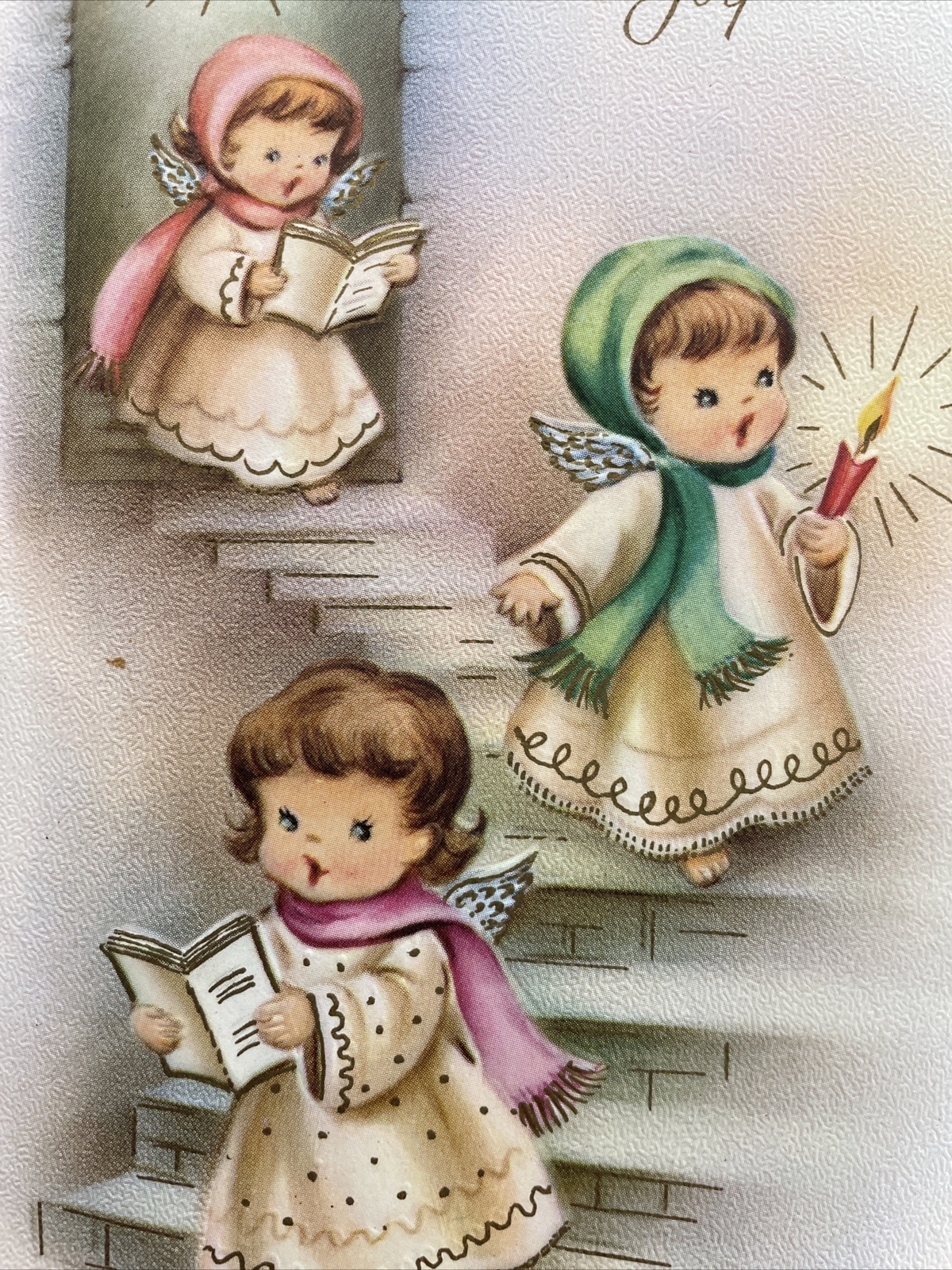 50s Baby Choir Angels Christmas Joy Church Steps VTG Christmas Card ...