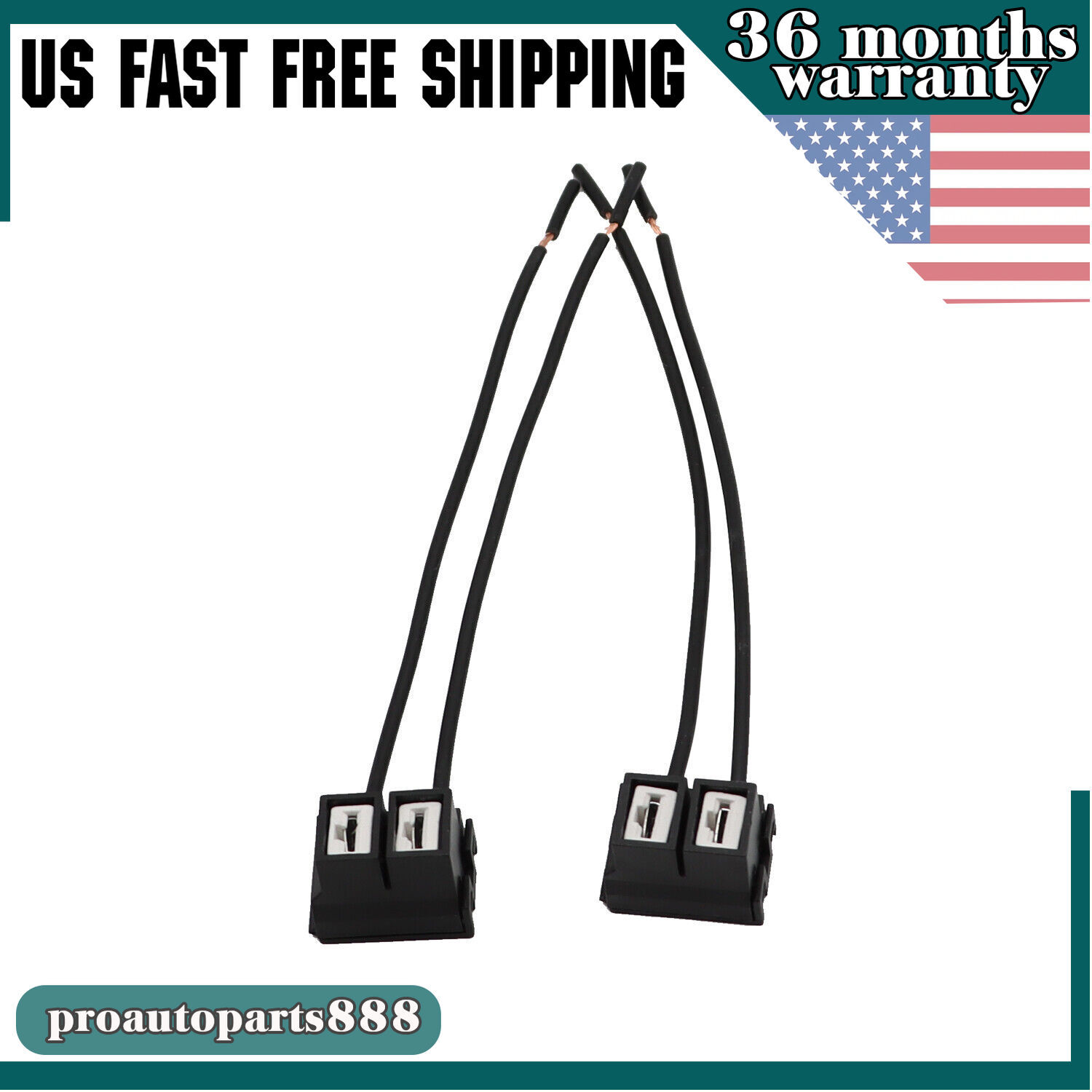 2X Wire Pigtail Female Ceramic H11B Two Harness Head Light Bulb Socket ...