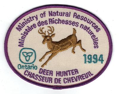 1994 ONTARIO MNR DEER HUNTER PATCH-MICHIGAN DNR DEER-BEAR-MOOSE-ELK ...