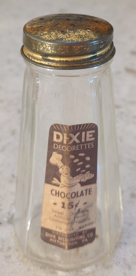 Vintage Dixie Decorettes Chocolate Sprinkles Glass Shaker Pittsburgh PA ...