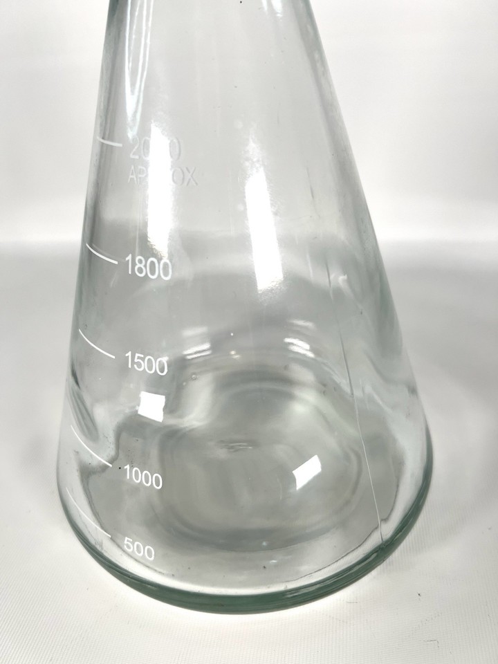 Erlenmeyer Conical Glass Flask - Laboratory 2000mm ‘W’ Mark To Base ...