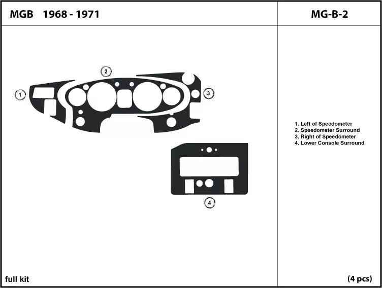 RHD FOR MG MGB MGC 1968 - 71 INTERIOR SET AUTO CARBON ALUMIN WOOD DASH ...