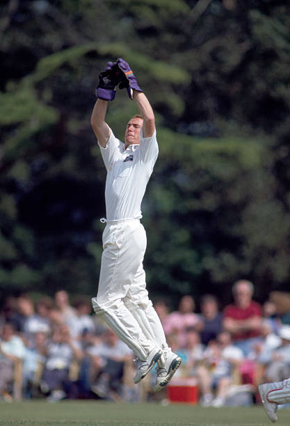 Wicketkeeper Karl Krikken of Derbyshire in action for Lavini- Old ...