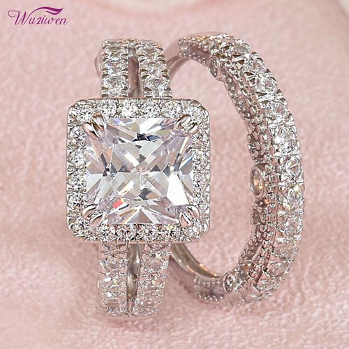 Wuziwen 4CT Engagement Ring Set for Women AAAAA Cz Sterling Silver ...