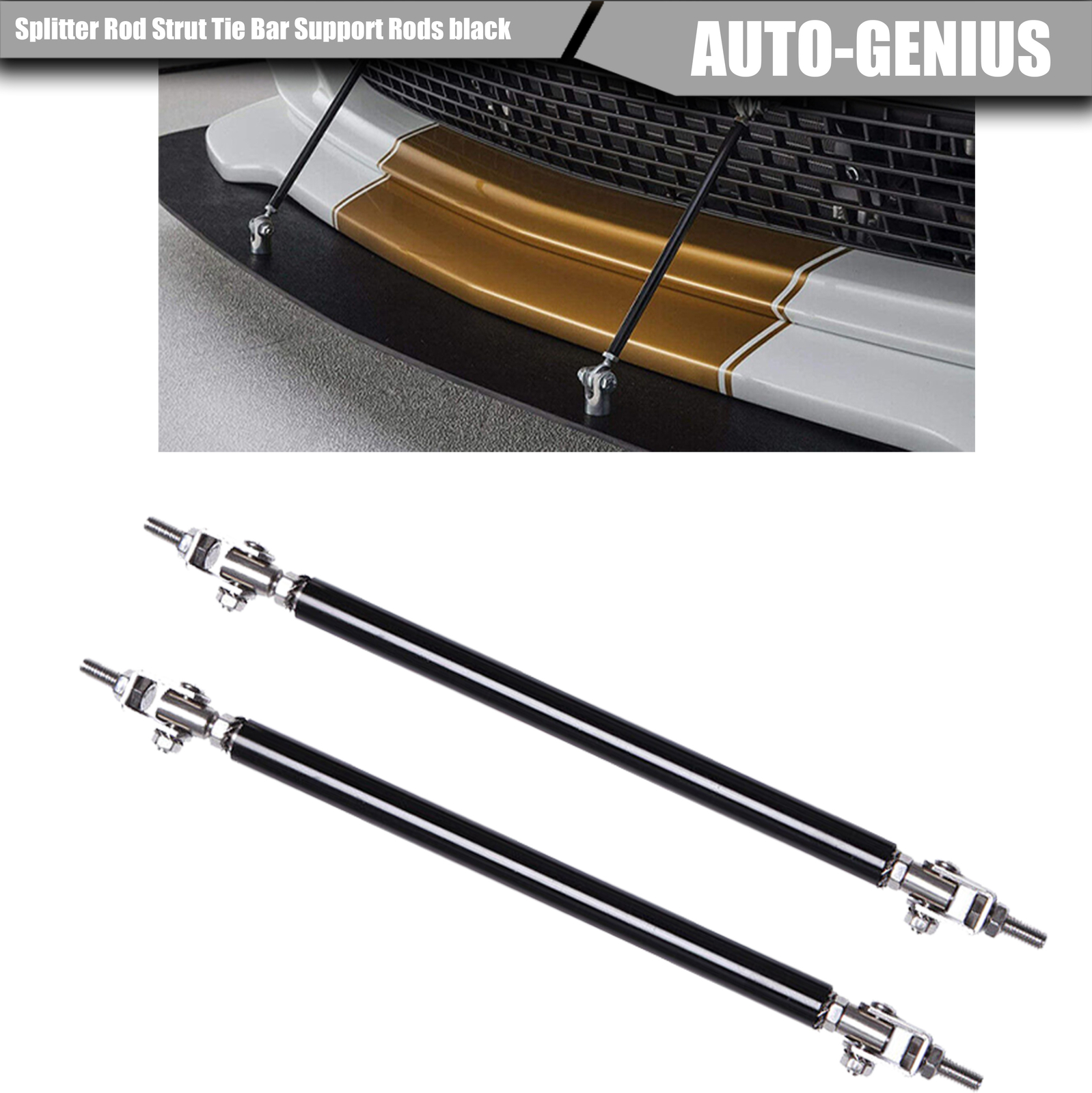 2X Black Adjustable Front Bumper Lip Splitter Spoiler Strut Rod Tie ...