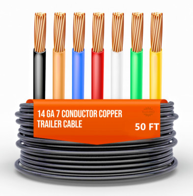 Heavy Duty 14 Gauge 7 Way Trailer Wire RV COPPER Conductor Cable ...