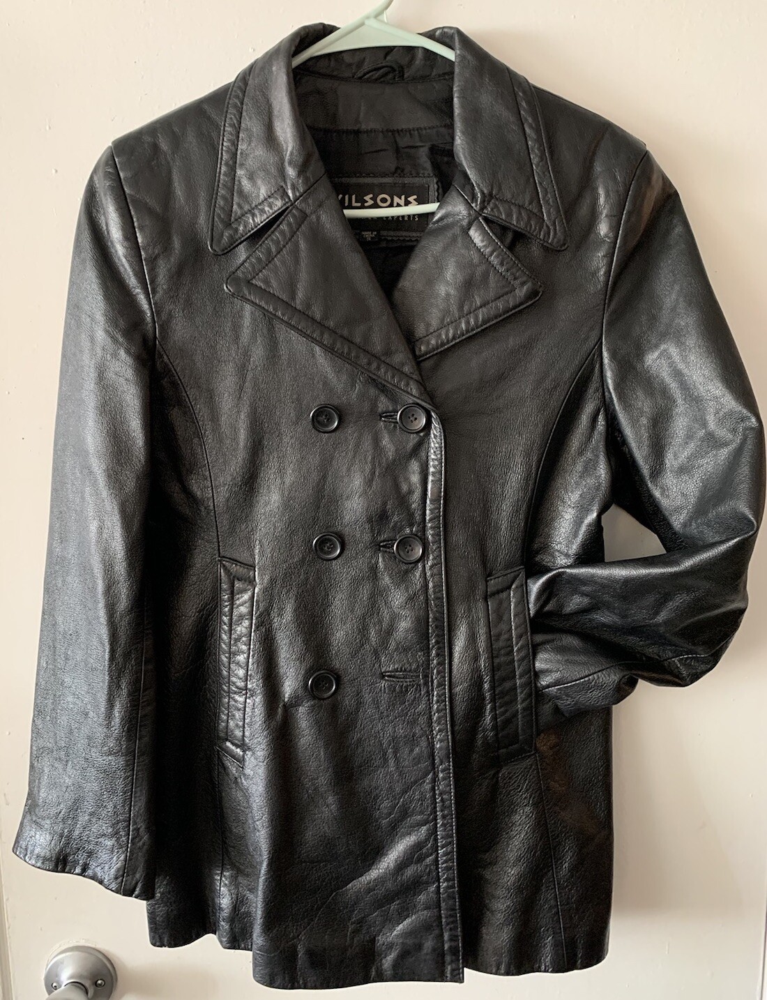 Wilsons Leather Double Breasted Lined Black Leather J… - Gem