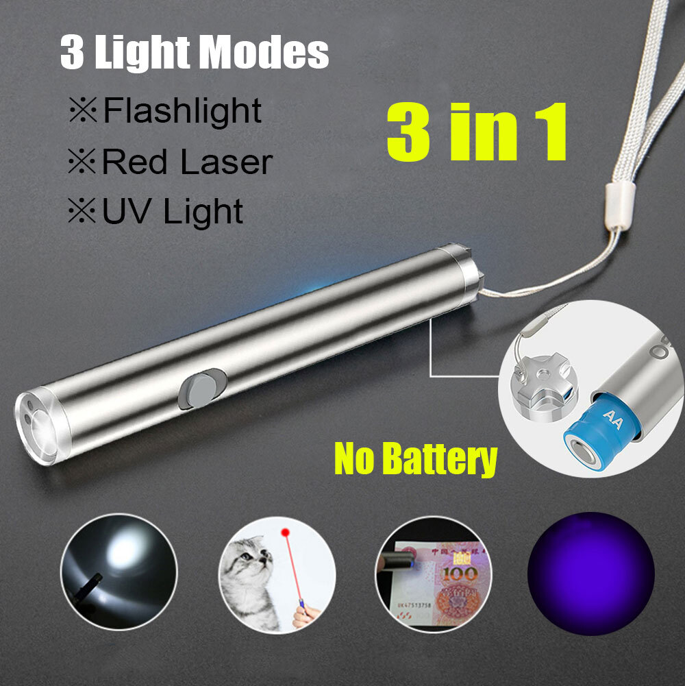 Red Laser Pointer Pen 3in1 Lazer Led Light Torch UV Flashlight Cat Dog ...