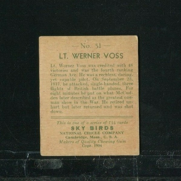 1933 1934 National Chicle Sky Birds No 51 Lt. Werner Voss VG | eBay