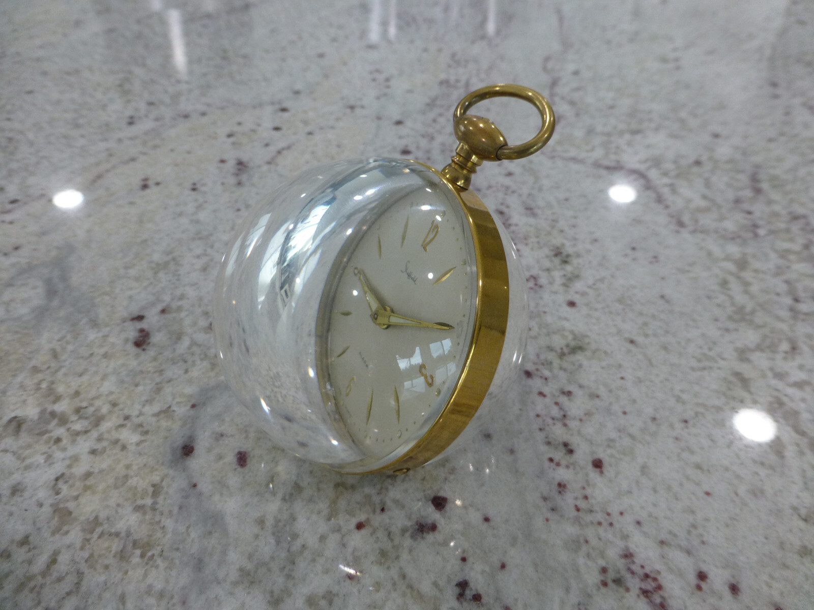 RARE VINTAGE MECHANICAL JEWELS MOVEMENT WIND UP CLEAR LUCITE BALL ALARM ...