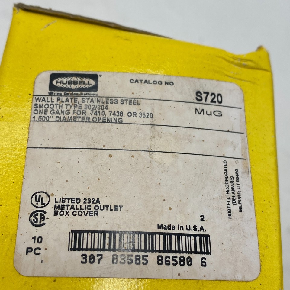 Pack of 10 Hubbell S720 Wall Plate Stainless Steel Smooth Type 302/304 ...