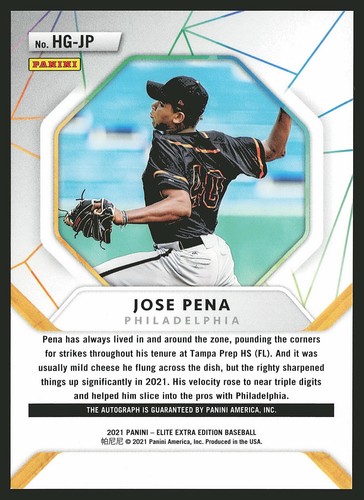 2021 Panini Elite Extra Edition #HG-JP Jose Pena Hidden Gems Signatures ...