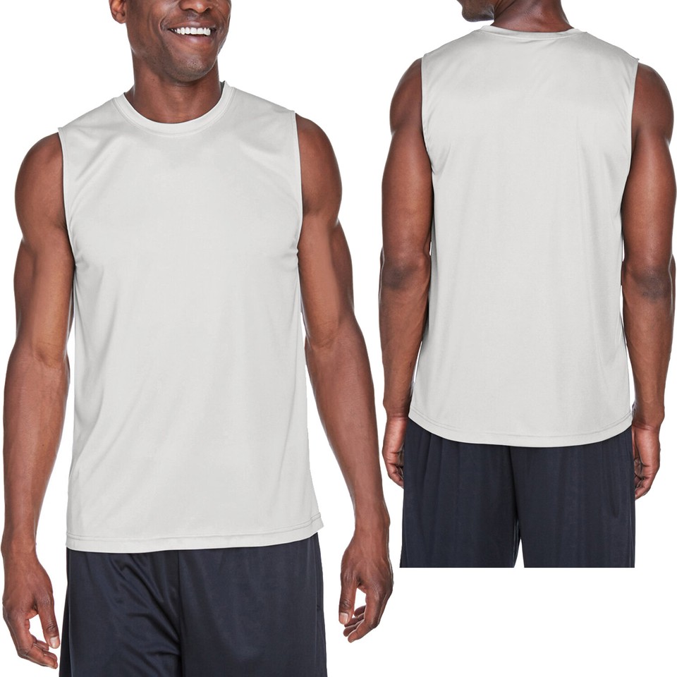 Mens UV 40+ Moisture Wicking Sleeveless T-Shirt Dri Fit Workout Tee Sun ...