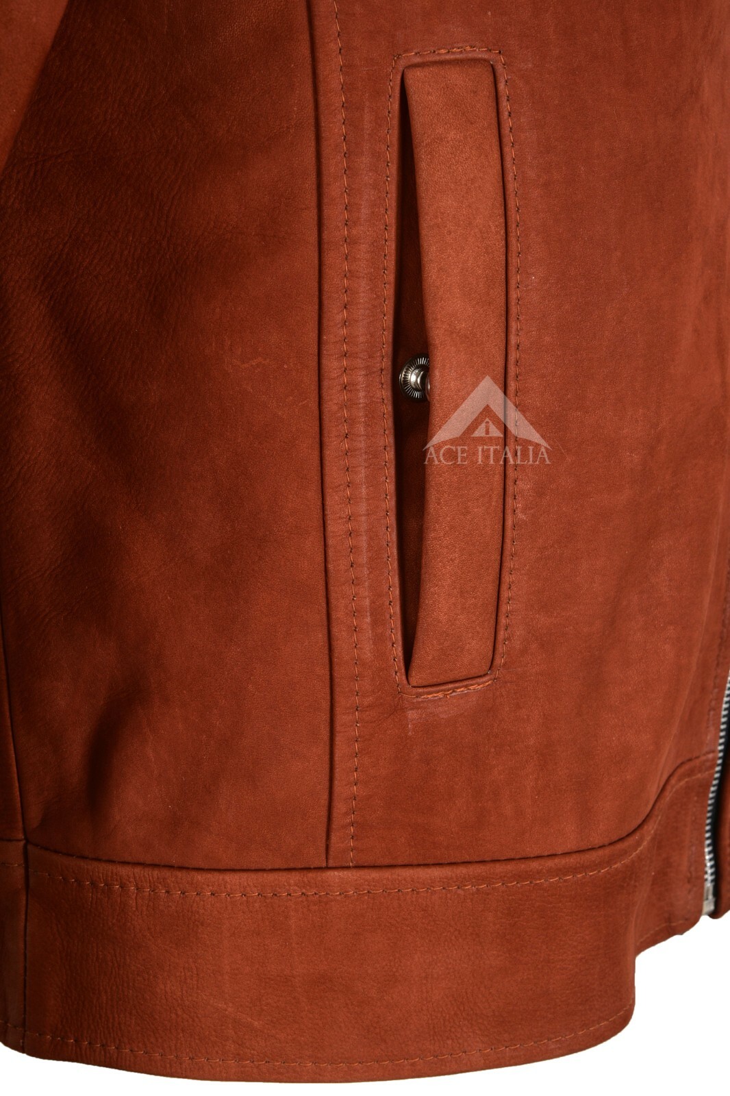 Mens Classic Leather Jacket Chestnut Nubuck ZIp Cuffs Racer Leather ...