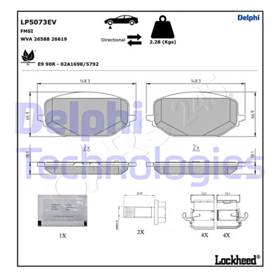 Disc Brake Pad Set DELPHI Fits CITROEN OPEL PEUGEOT VAUXHALL 21 ...
