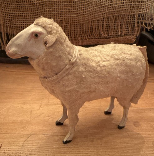 Large Antique German Wooly Putz Sheep, Christmas 5” With Ribbon | eBay