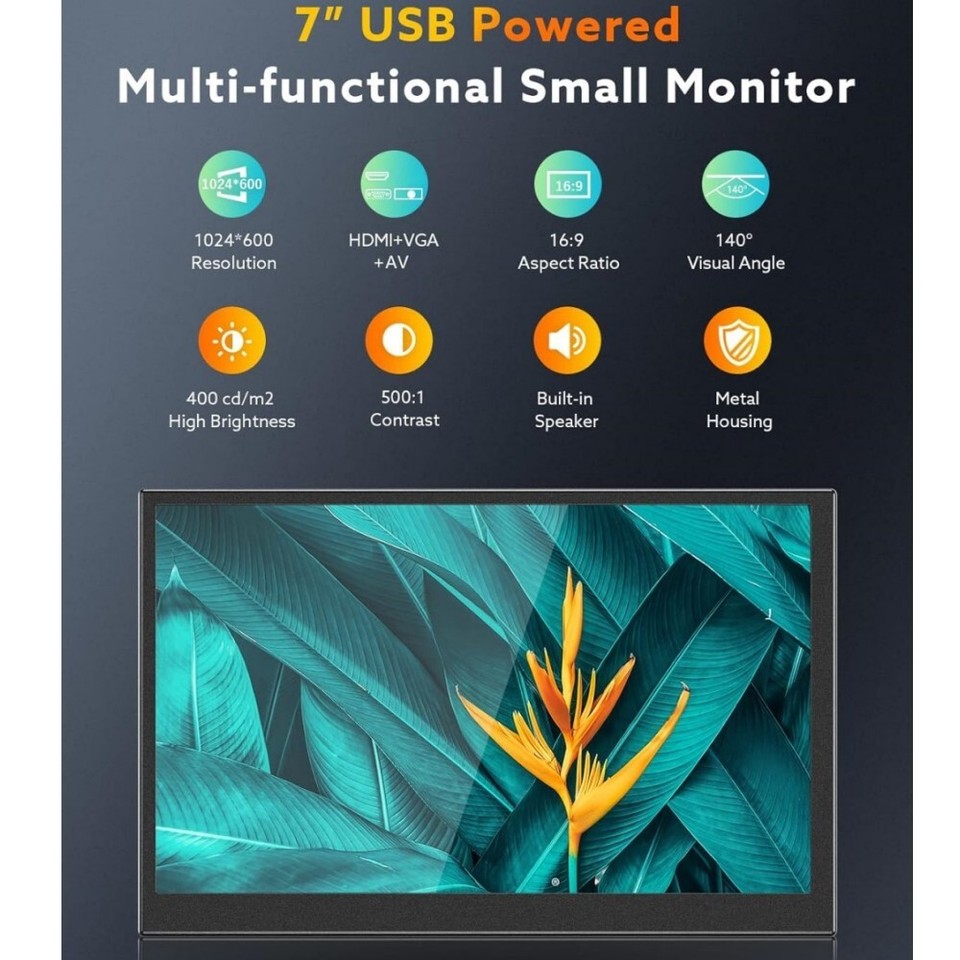 Eyoyo 7" Portable Small HDMI Monitor w/Speaker Fr PC/TV/Security system ...