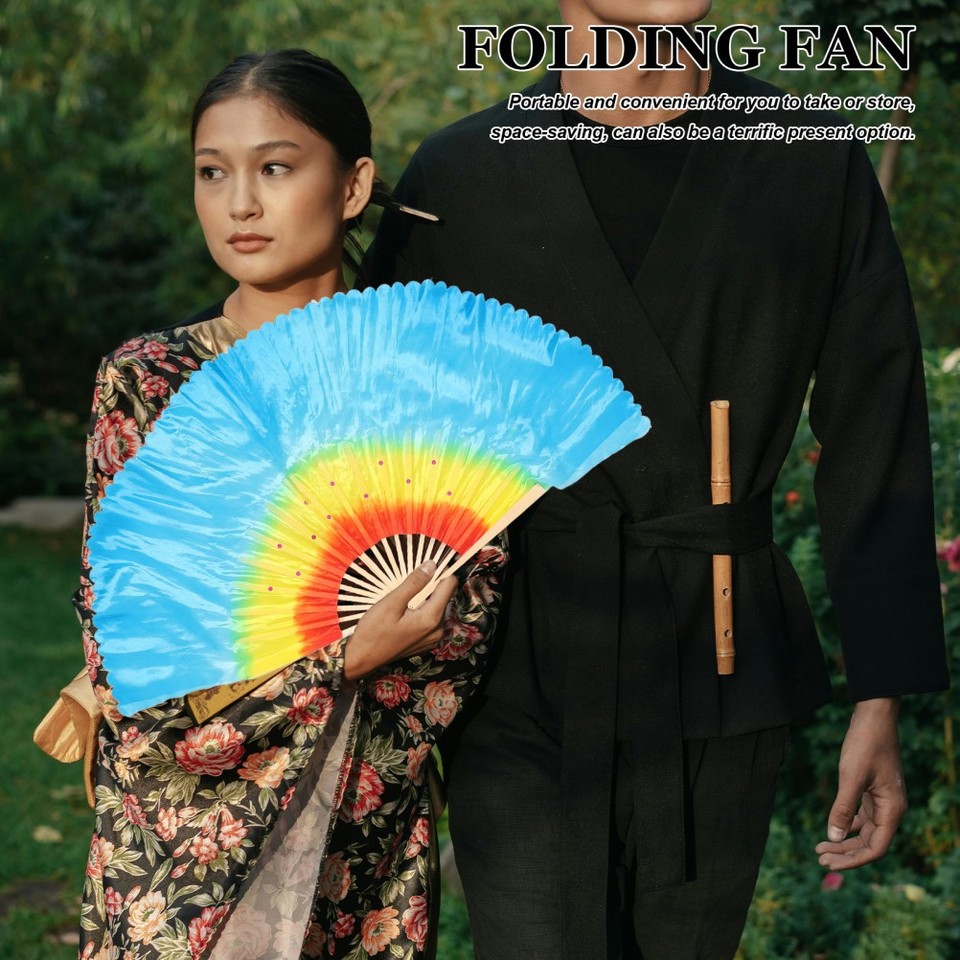 2 Pcs Colorful Folding Hand Fan Wood Cloth for Performance Dance ...