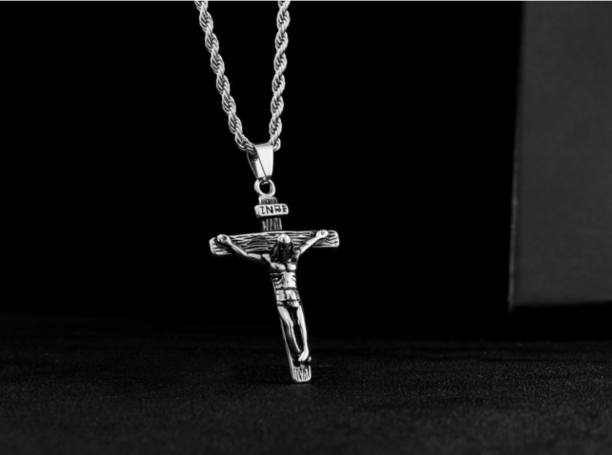 Stainless Steel Pendant Necklace Crucifix Cross Jesus Silver 20" Chain ...