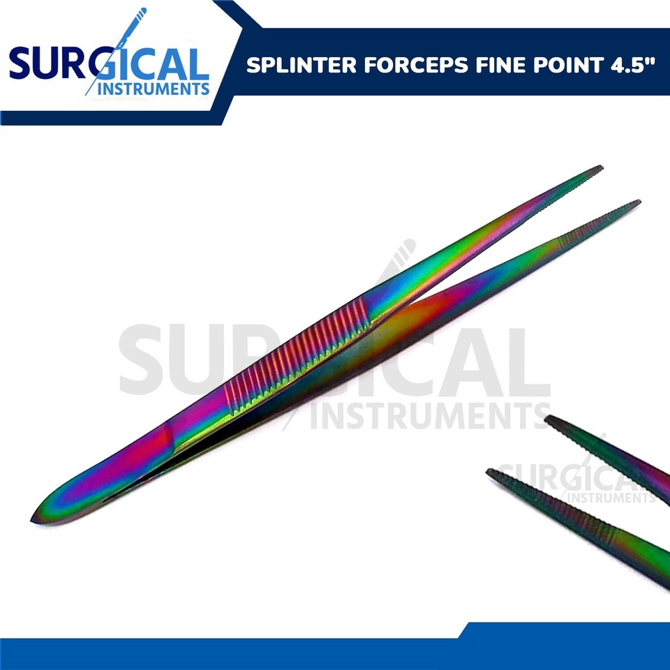 Splinter Forceps - Fine Point 4.5" Multi Color Stainless Steel German ...